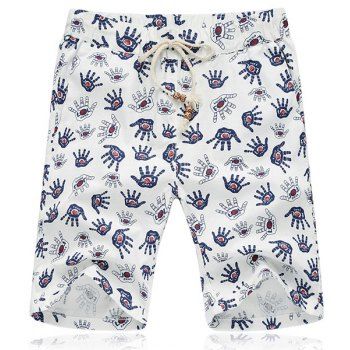 [28% OFF] 2025 Lace Up Loose Handprint Printed Fifth Pants Beach Shorts ...
