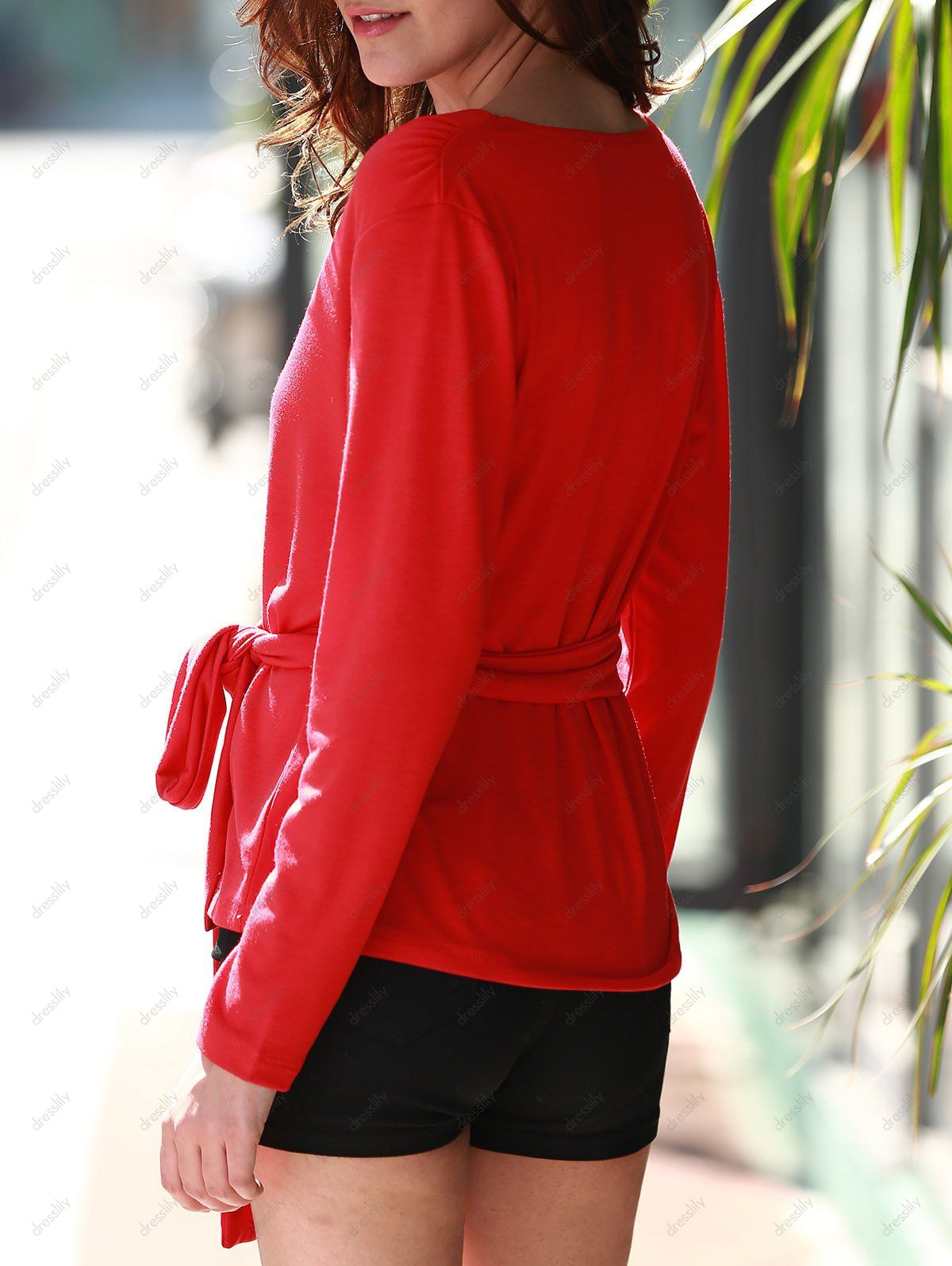 [25% OFF] 2020 Stylish Red Long Sleeve V Neck Lace-Up Blouse For Women ...