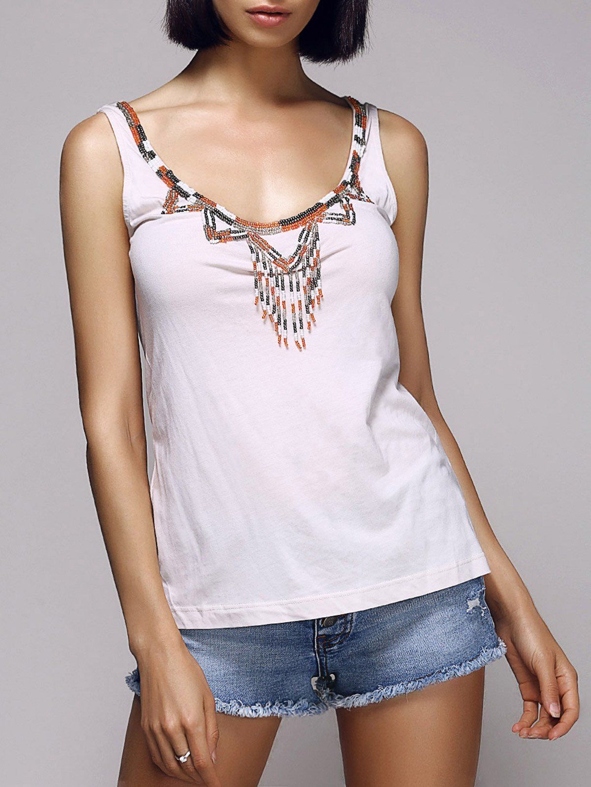 [17% OFF] 2021 Stylish Beaded Embellished Scoop Neck Women's Tank Top ...