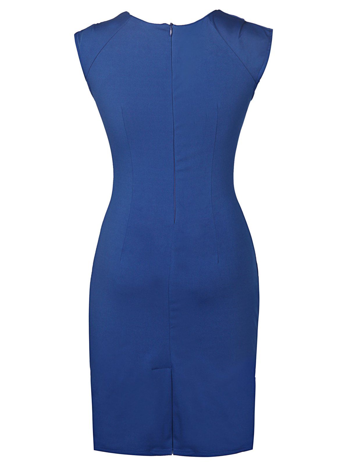 2018 Elegant Sleeveless Round Neck Ruched Solid Color Women's Bodycon ...