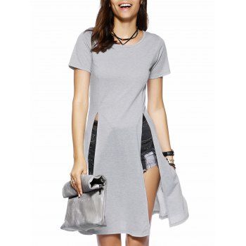 [17% OFF] 2025 Longline High Slit T-Shirt In GRAY | DressLily