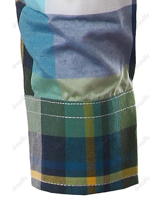 2018 Classic Turn Down Collar Long Sleeves Deep Green Plaid Shirt For