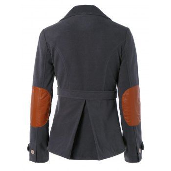 Chic Lapel Buttoned Elbow Faux Leather Spliced Swallow-Tailed Jacket ...