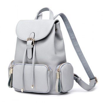 [17% OFF] 2025 Drawstring Pocket Flap Backpack In BLUE GRAY | DressLily