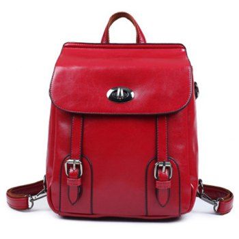 [17% OFF] 2025 PU Leather Double Buckle Twist-Lock Closure Backpack In ...