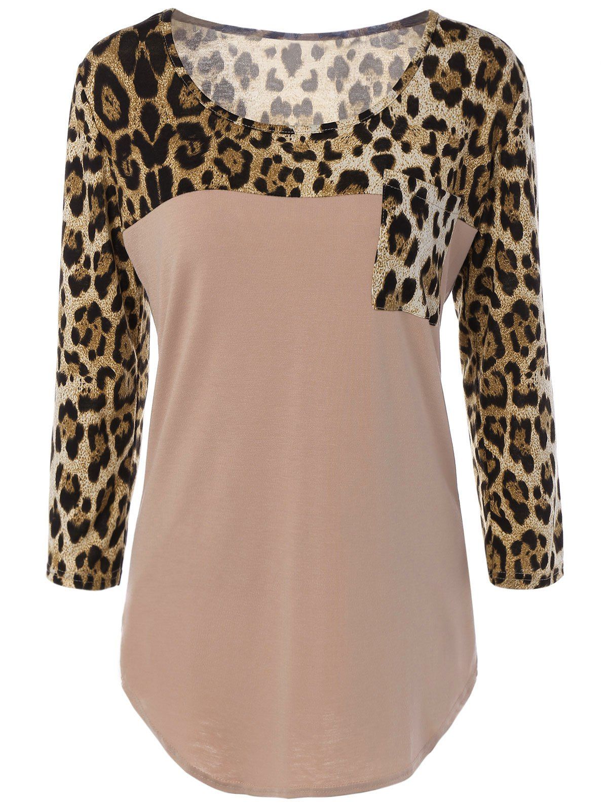 [17% OFF] 2021 Pockets Leopard Print T-Shirt In KHAKI | DressLily