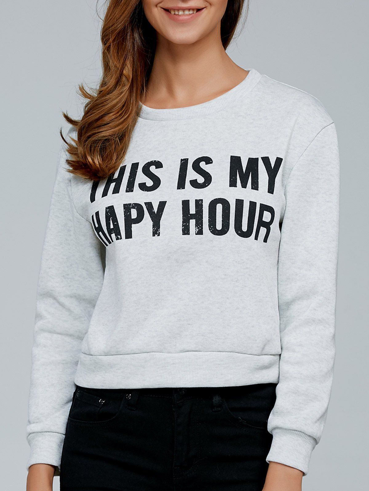 [17 Off] 2021 Long Sleeve Letter Print Pullover Sweatshirt In Light