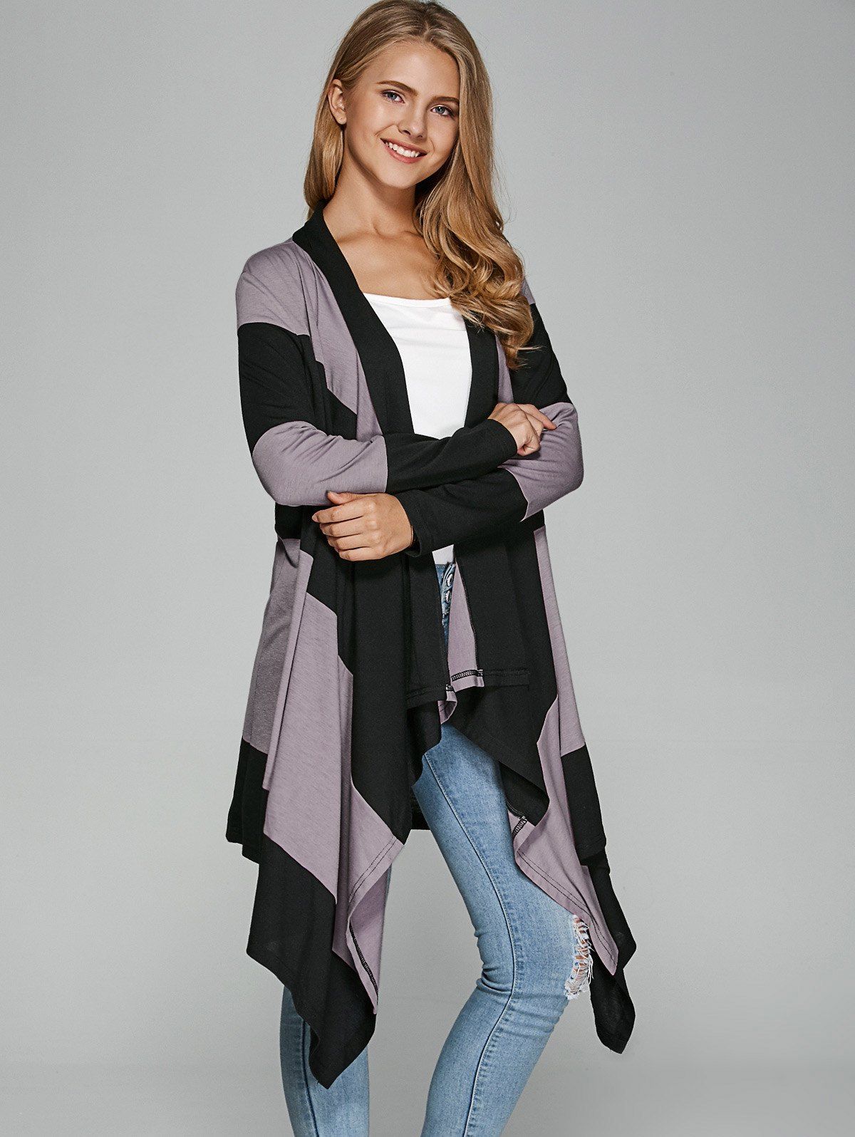 [17 Off] 2020 Striped Irregular Hem Cardigan In Colormix Dresslily