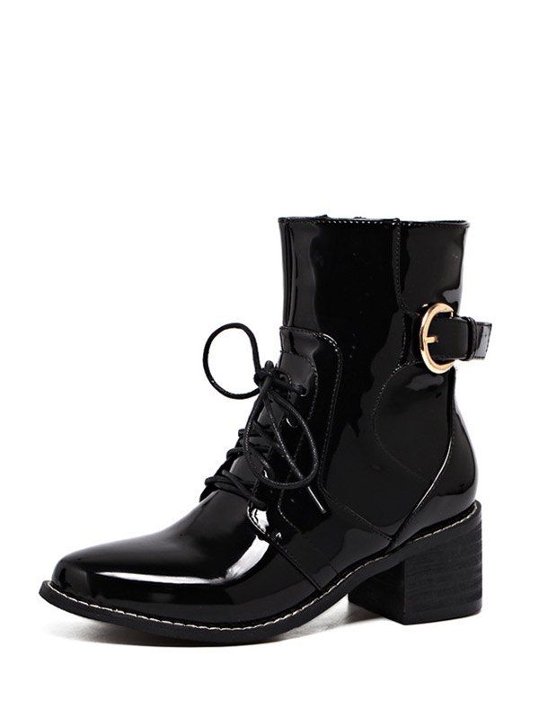 2018 Patent Leather Buckle Strap Combat Boots BLACK In Boots Online ...