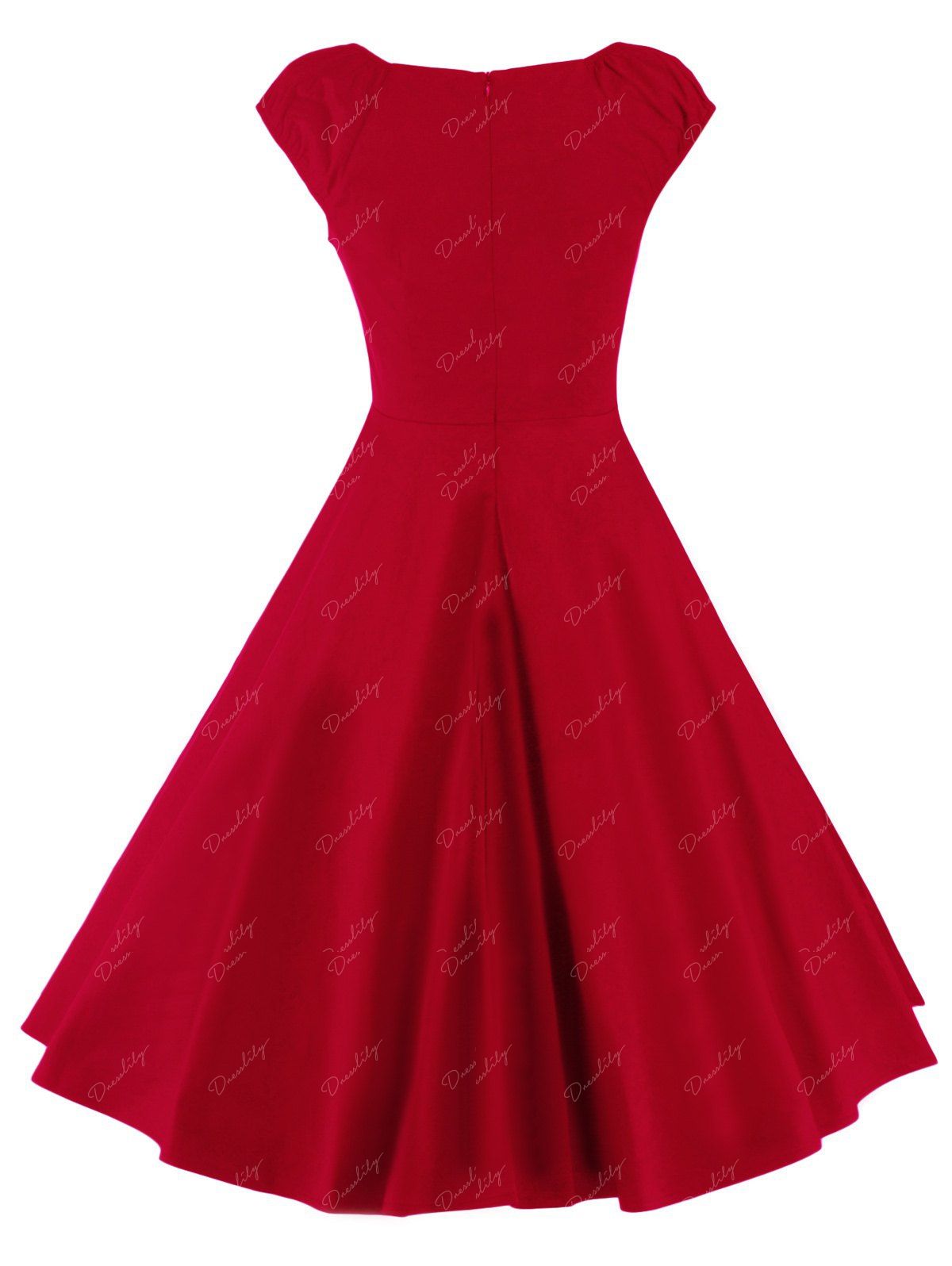 2018 A Line Puffer Cap Sleep Plain Dress RED M In Vintage Dresses ...