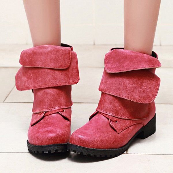 2018 Fold Over Buckle Ankle Boots RED In Boots Online Store. Best Heel ...