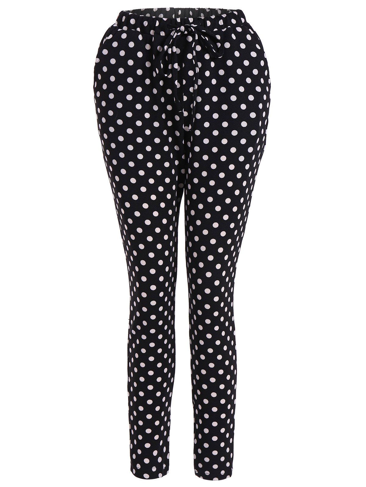  41 OFF 2021 Polka Dot Drawstring Skinny Pants In WHITE BLACK DressLily
