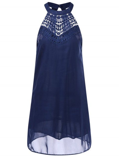 [41% OFF] 2019 Lace Panel Chiffon Tank Top In BLUE | DressLily