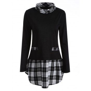 [17% OFF] 2025 Turtle Neck Plaid Insert Tee In BLACK | DressLily