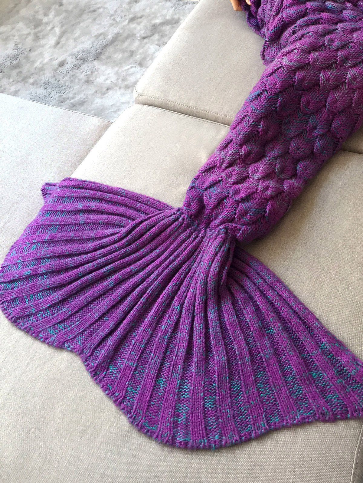 2018 Home Decor Fish Scale Crochet Knit Mermaid Blanket Throw PURPLE In ...