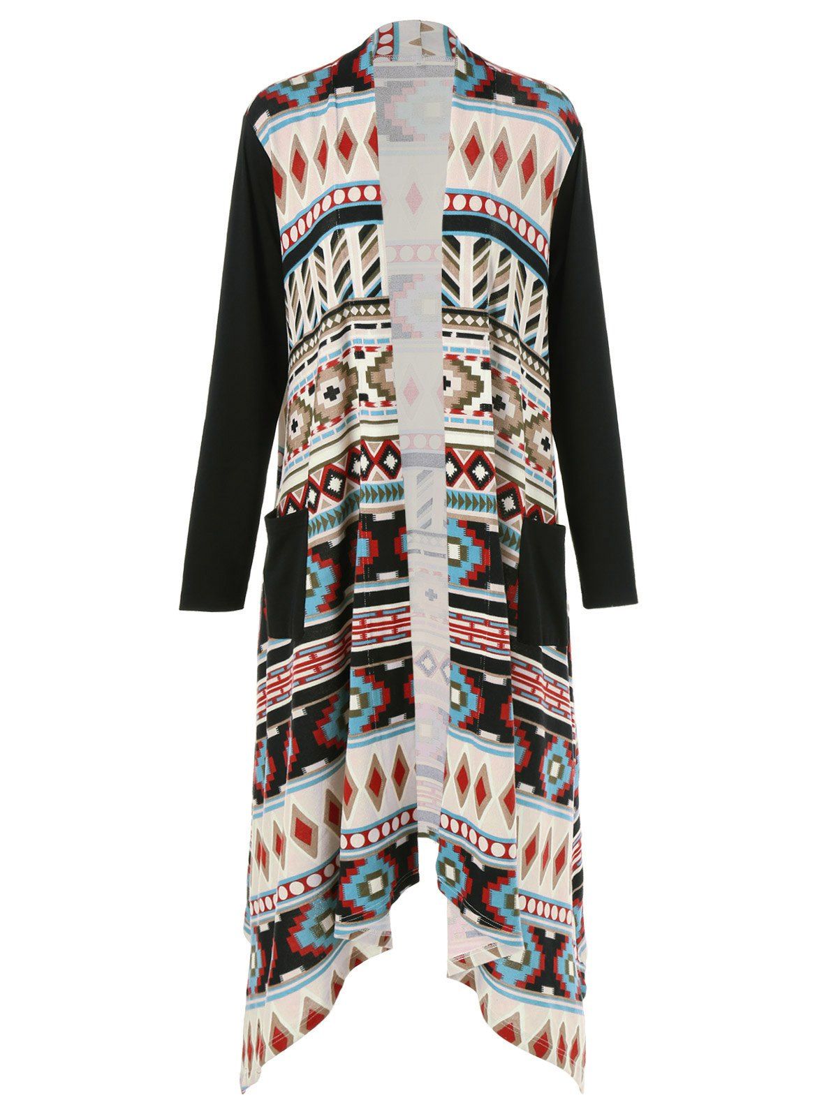 [17 Off] 2021 Plus Size Ornate Print Asymmetric Cardigan In Colormix