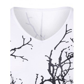 Branch Print Asymmetrical T-Shirt, WHITE/BLACK, M in Long Sleeves ...