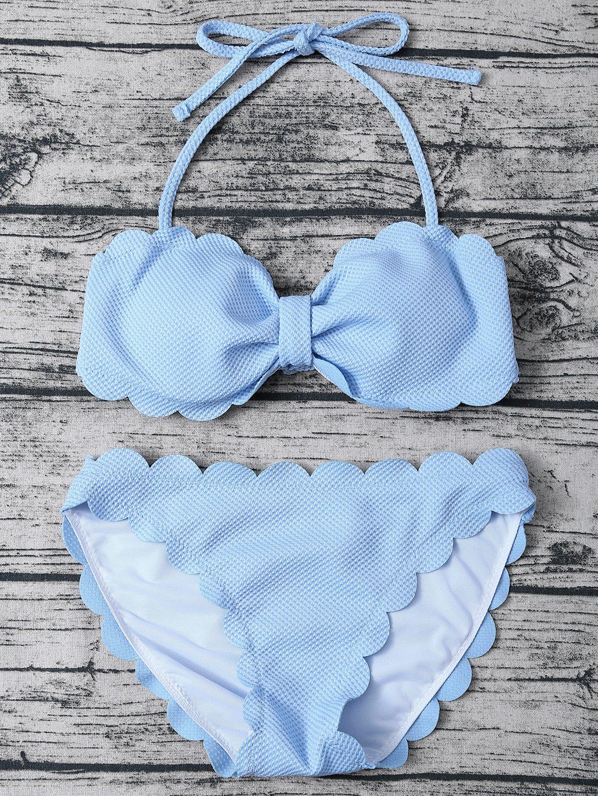 [41% OFF] 2020 Halter Three Piece Scalloped Bathing Suit In LIGHT BLUE ...