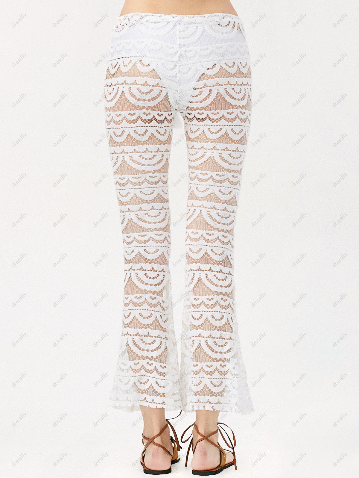 2018 Sexy See-Through Solid Color Women's Lace Pants WHITE S In Bikini ...