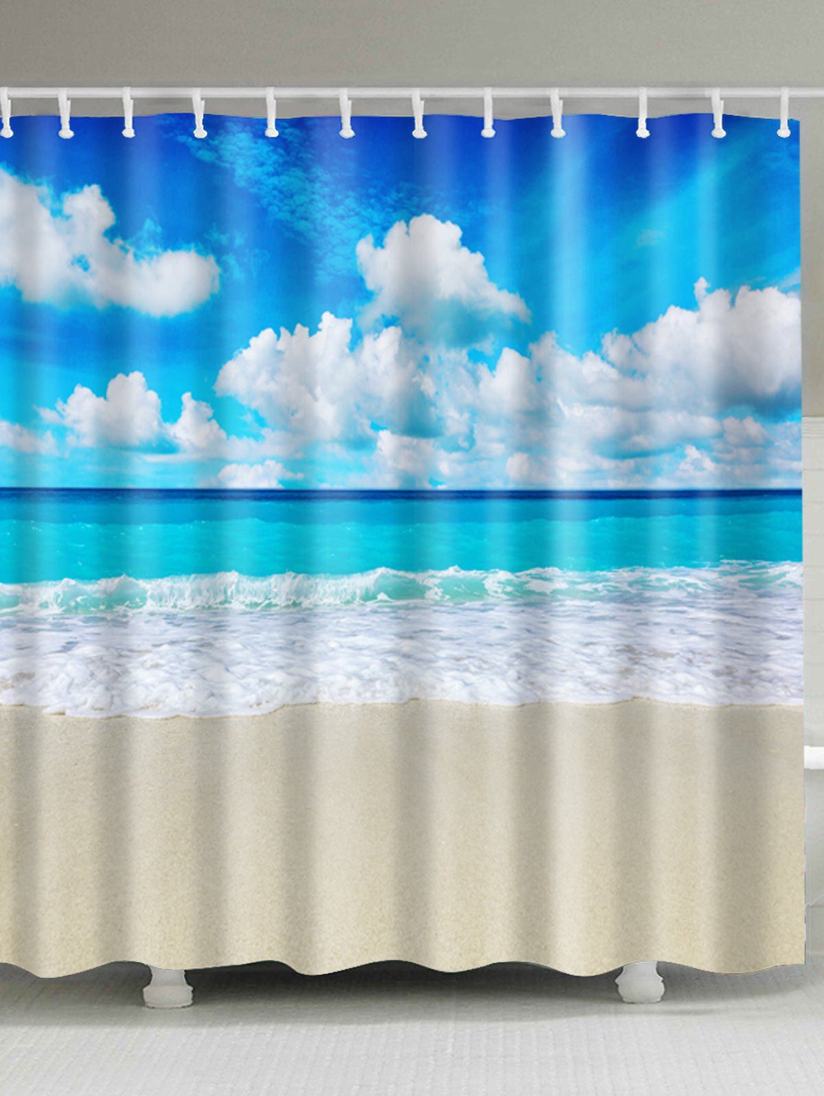 [41 Off] 2021 Beach Scenery Extra Long Bath Decor Shower Curtain In