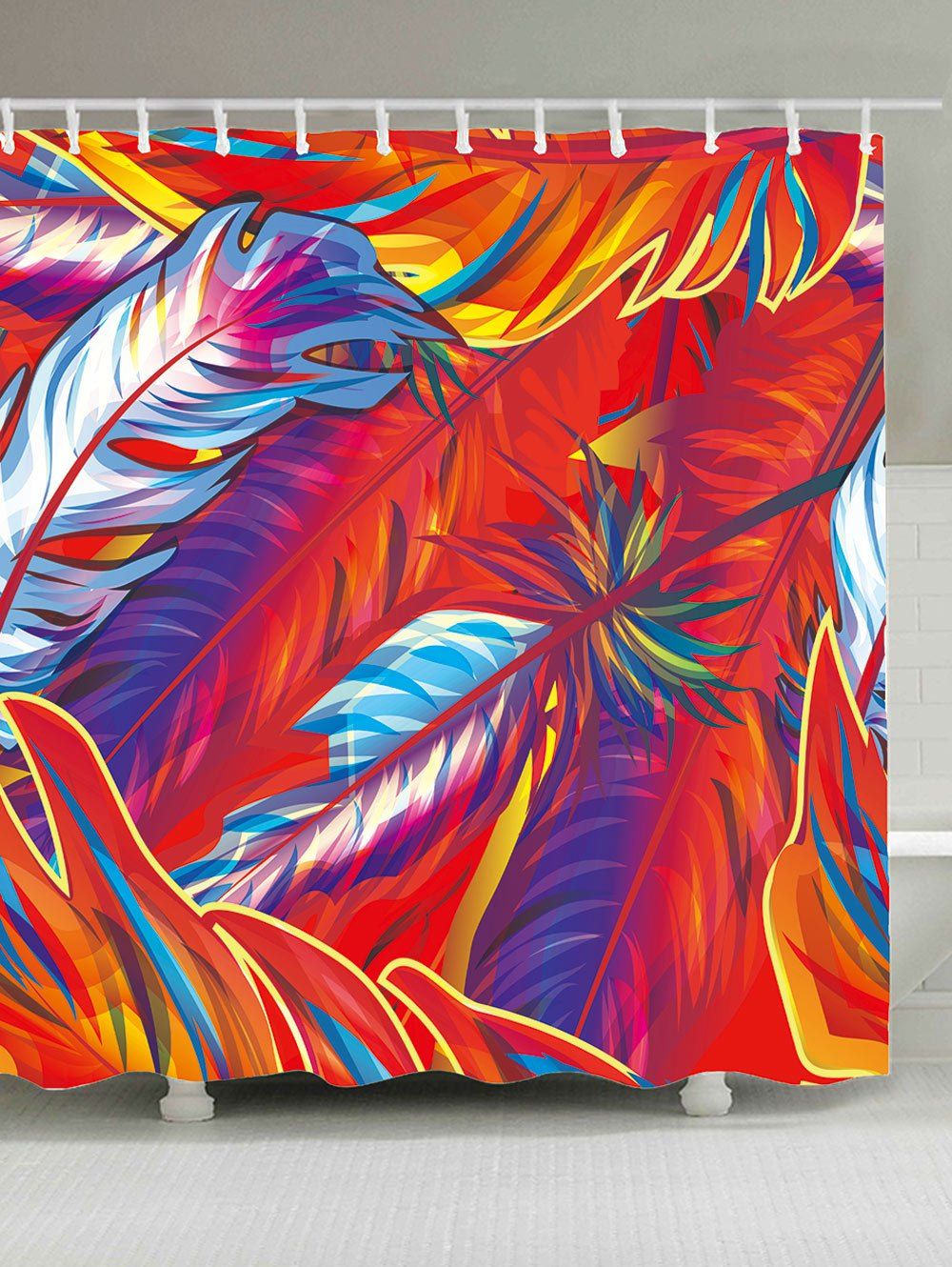 [17 Off] 2021 Bohemian Feather Print Shower Curtain In Red Dresslily