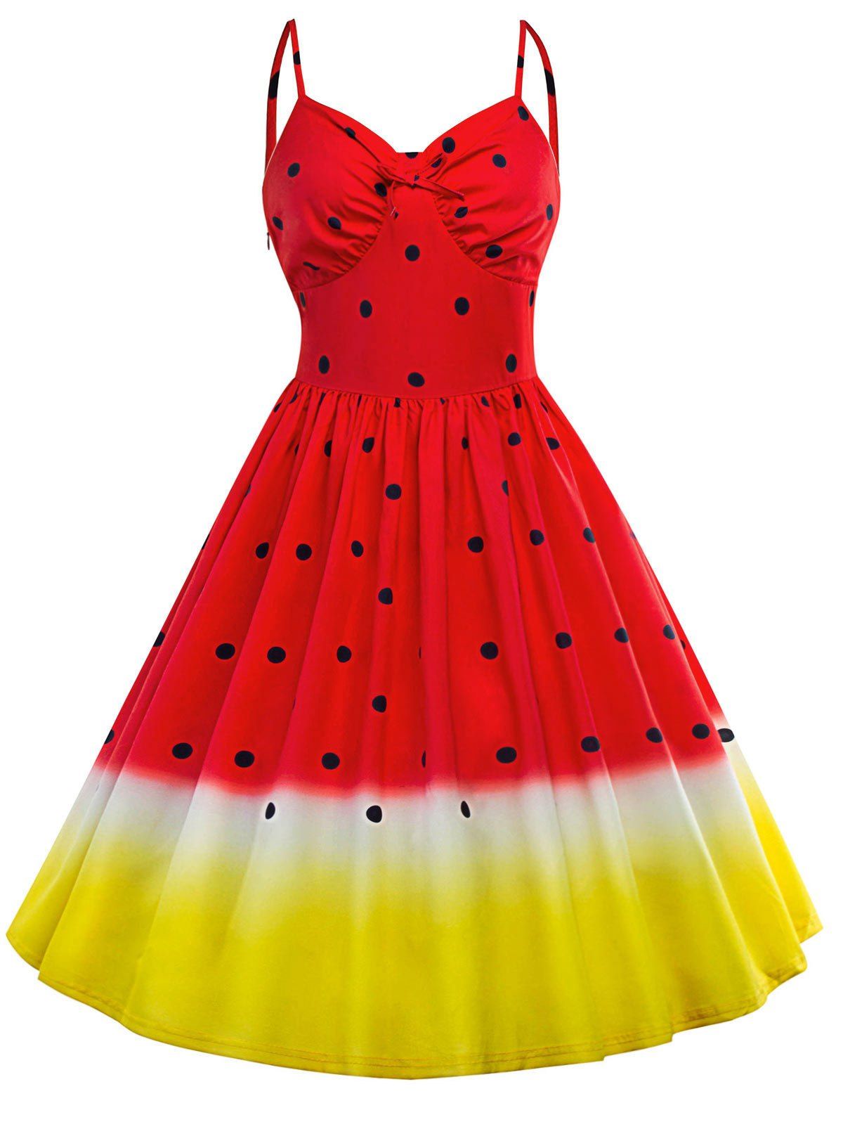 [17% OFF] 2021 Spaghetti Strap A Line Watermelon Print Dress In YELLOW ...