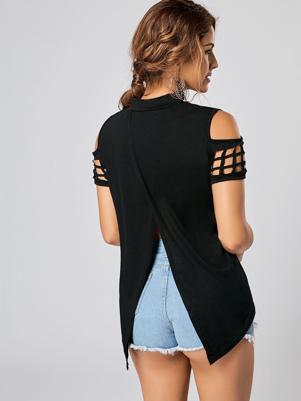DressLily.com: Photo Gallery - Cold Shoulder Cut Out Back Slit Top