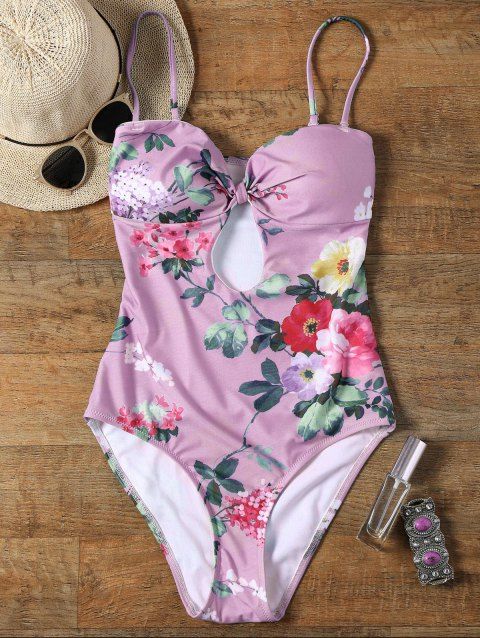 [41% OFF] 2019 Keyhole Floral One Piece Swimsuit In PINK | DressLily