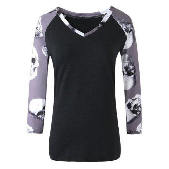 [41% OFF] 2025 Print Raglan Sleeve V Neck T Shirt In GRAY | DressLily