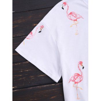 2018 Short Sleeve Flamingo Print T-shirt WHITE XL In Tees & T-Shirts ...
