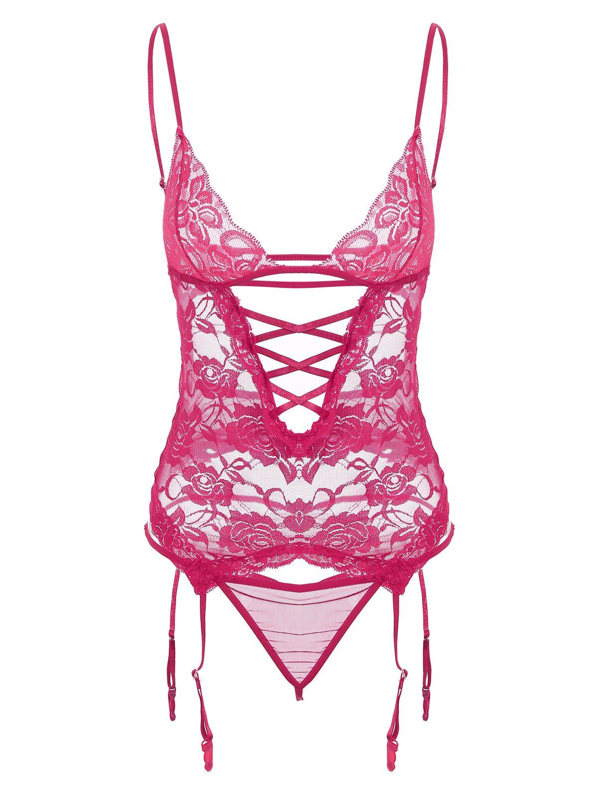 [17 Off] 2021 Lace Cut Out Lingerie Garter Teddy In Water Red Dresslily