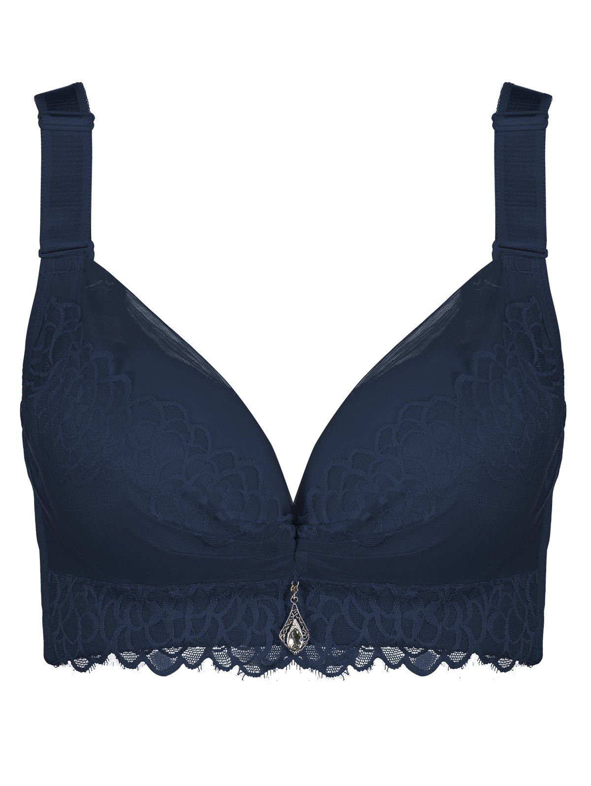 [41 Off] 2021 Plus Size Padded Wirefree Lace Trim Bra In Deep Blue
