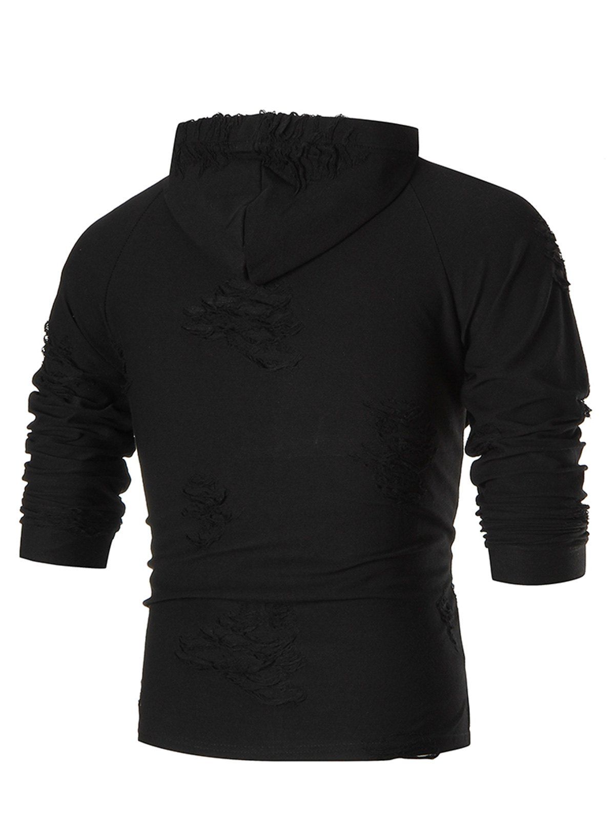 2018 Letter Print Drawstring Distressed Hoodie BLACK XL In Hoodies ...