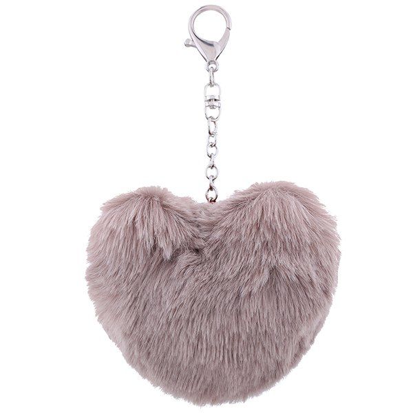 [41% OFF] 2020 Fuzzy Ball Heart Keychain In KHAKI | DressLily