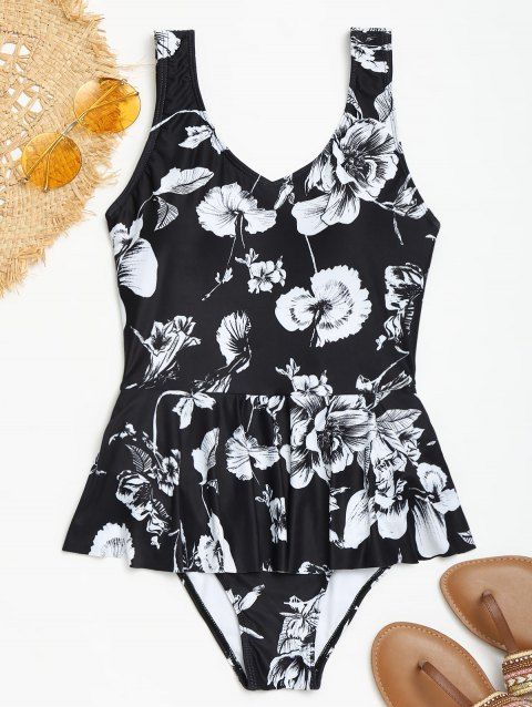 [17 Off] 2019 Floral Peplum Tankini Swimsuit In Black S