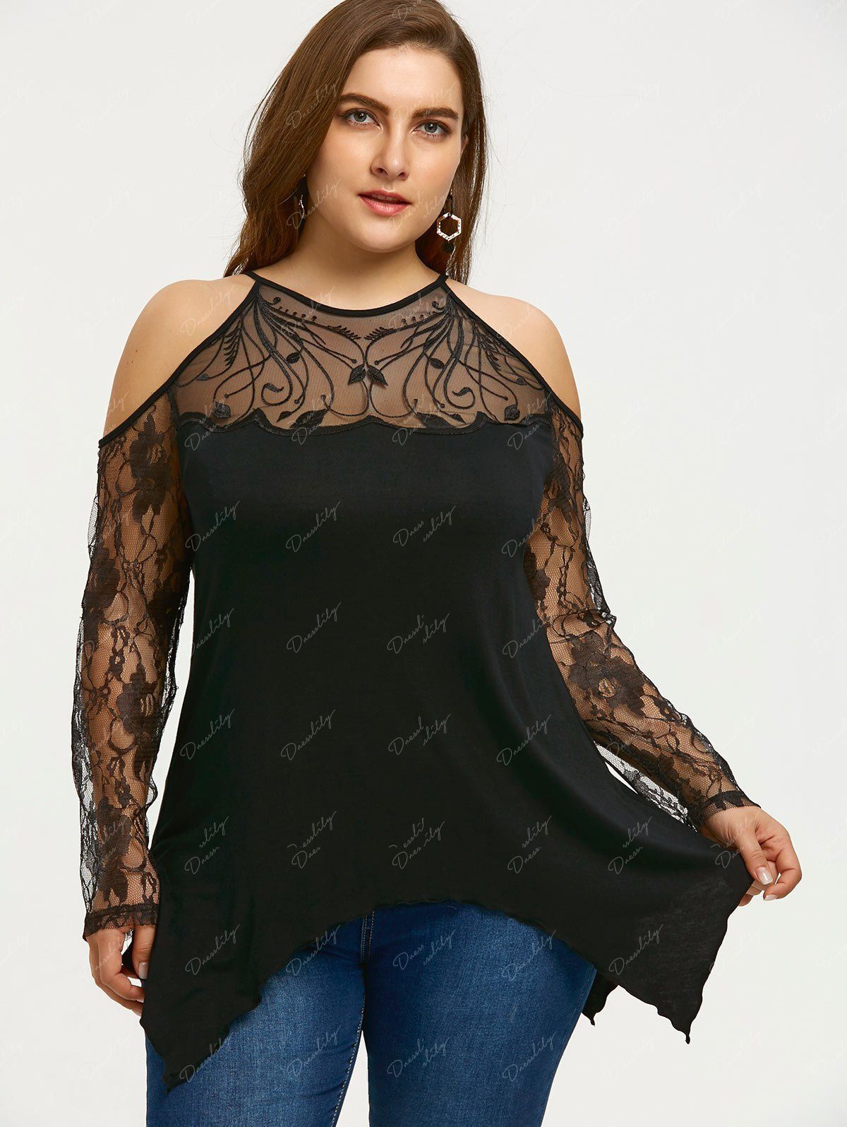 DressLily.com: Photo Gallery - Plus Size Sheer Cold Shoulder Top