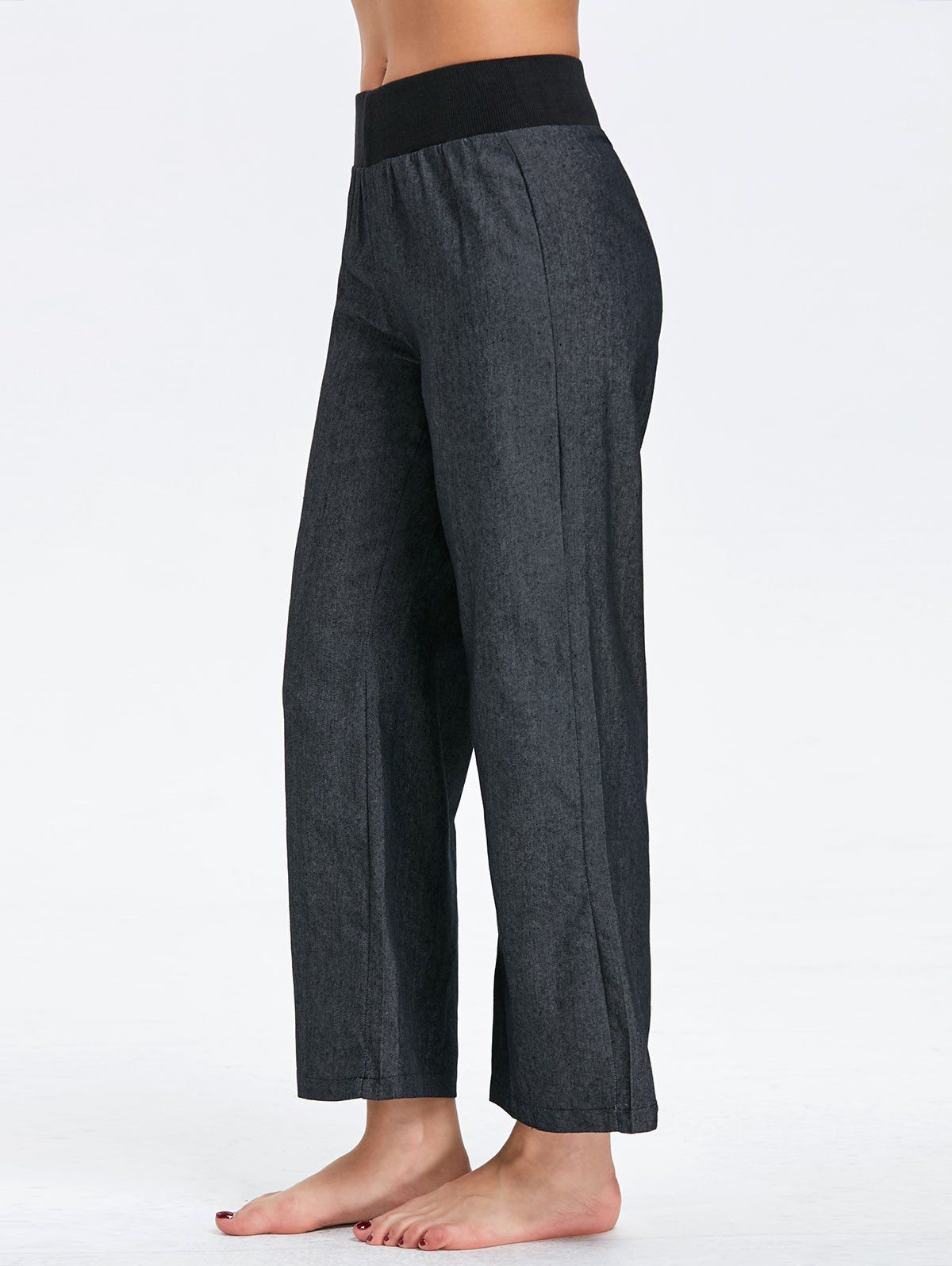 2018 Wide Leg Elastic Waist Denim Pants BLACK XL In Jeans & Shorts ...