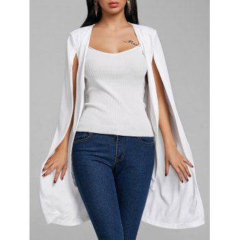 [17% OFF] 2024 Padded Shoulder Cape Duster Coat In WHITE | DressLily