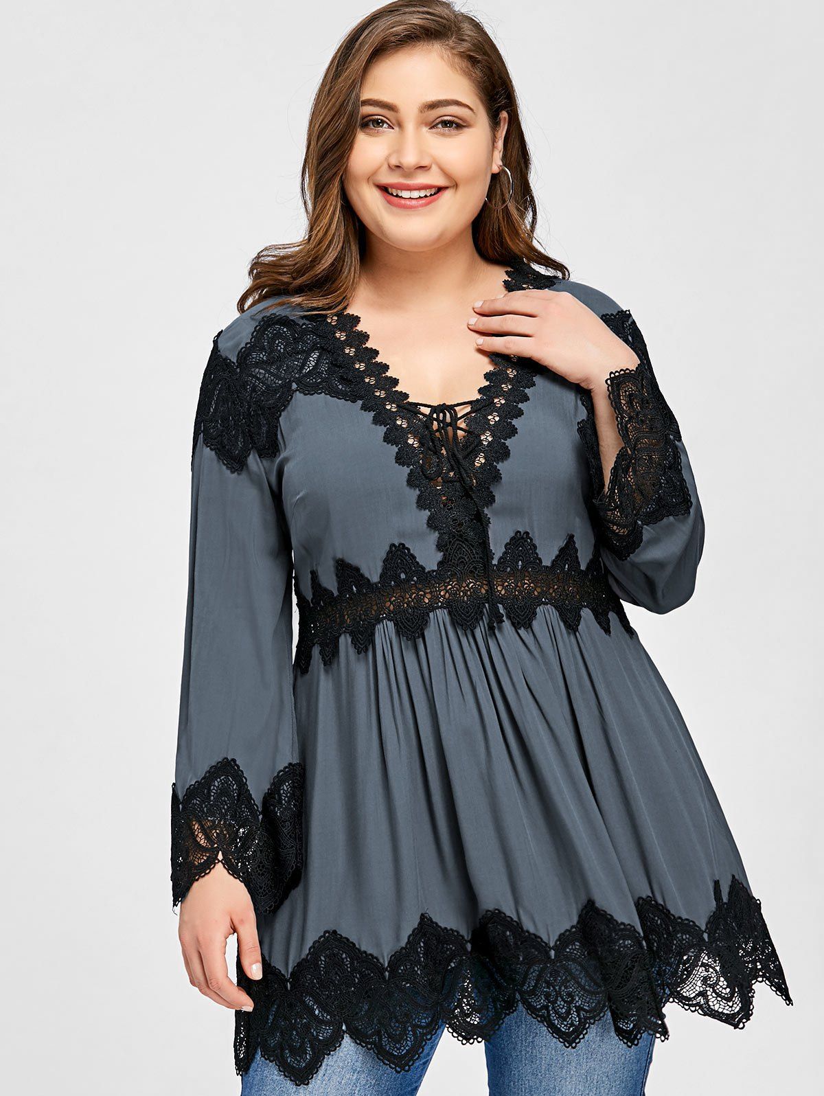 DressLily.com: Photo Gallery - Plus Size Lace Panel Long Sleeve Peplum ...