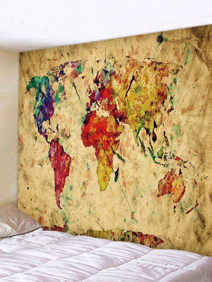 [41% OFF] 2021 Colorful World Map Print Tapestry Wall Hanging Decor In ...