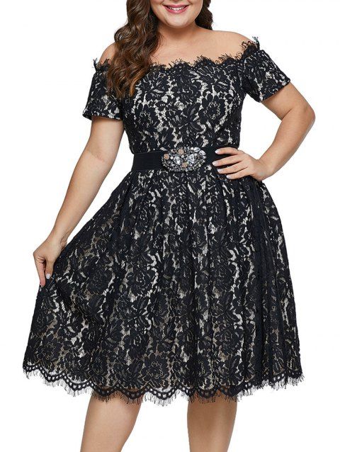 [41 Off] 2019 Plus Size Off The Shoulder Lace A Line Dress In Black