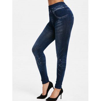 [41% OFF] 2025 Skinny Criss Cross Print Pants In DENIM DARK BLUE ...