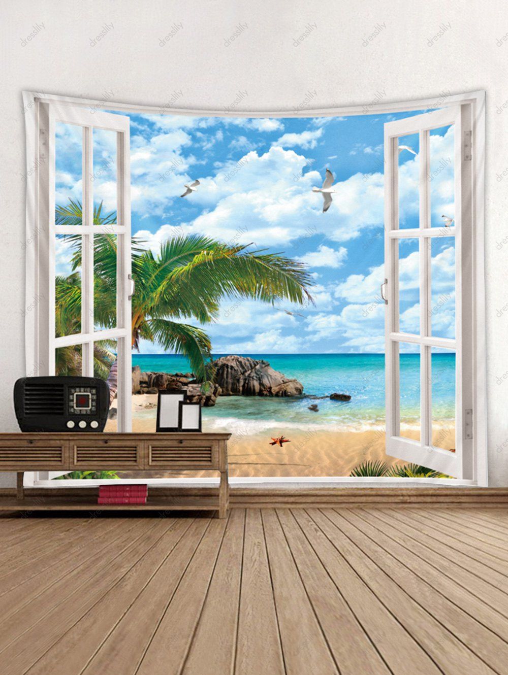 DressLily.com: Photo Gallery - Window Beach Palm Leaves Print Tapestry ...