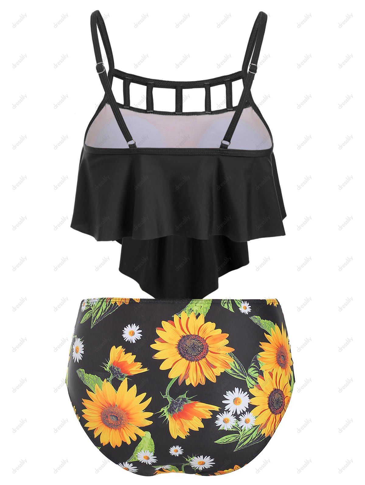 [44% OFF] 2020 Cut Out Sunflower Overlay Tankini Set In BLACK | DressLily