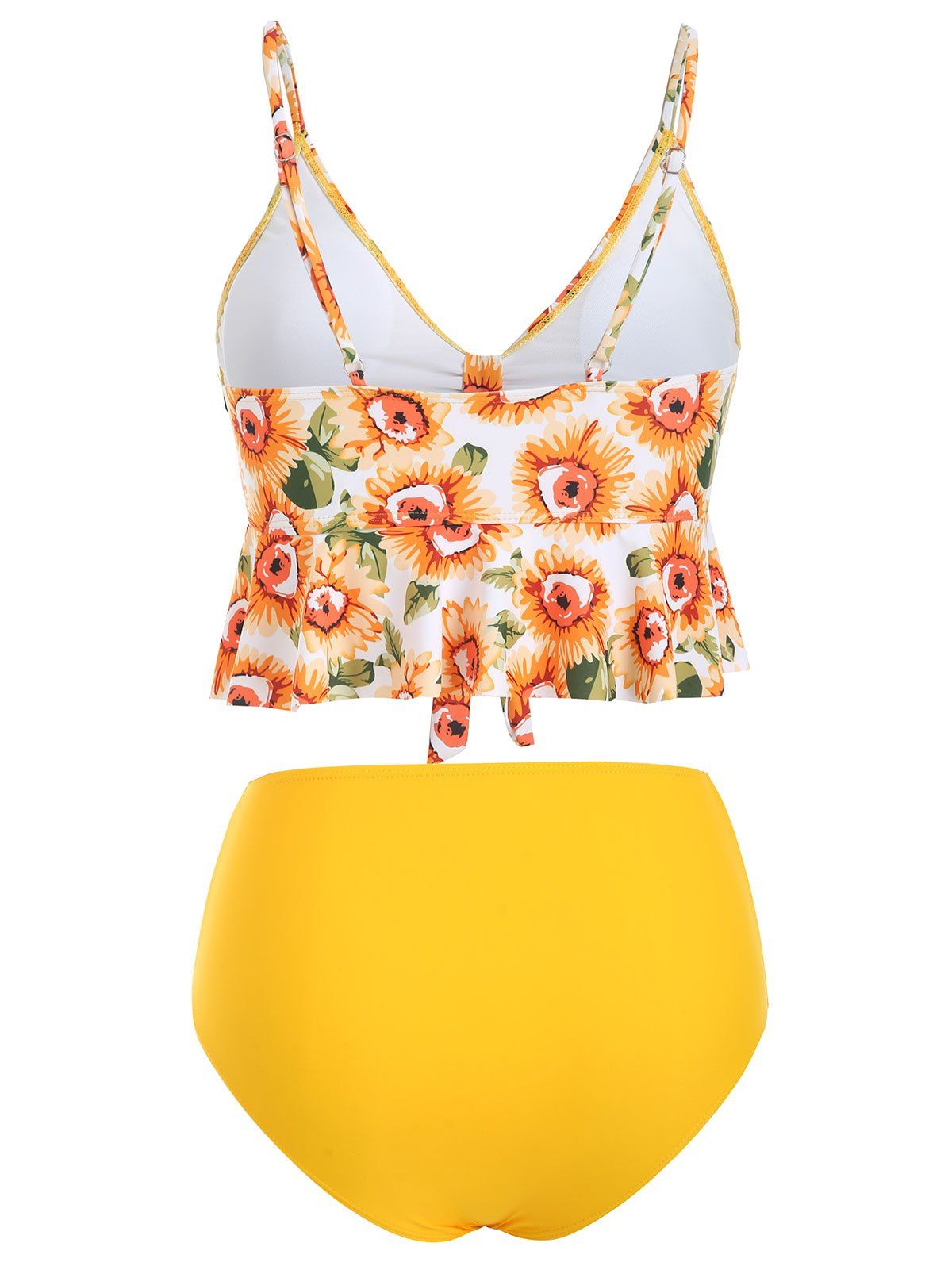 [58% OFF] 2019 Sunflower Knotted Ruffles Tankini Swimsuit In WHITE ...