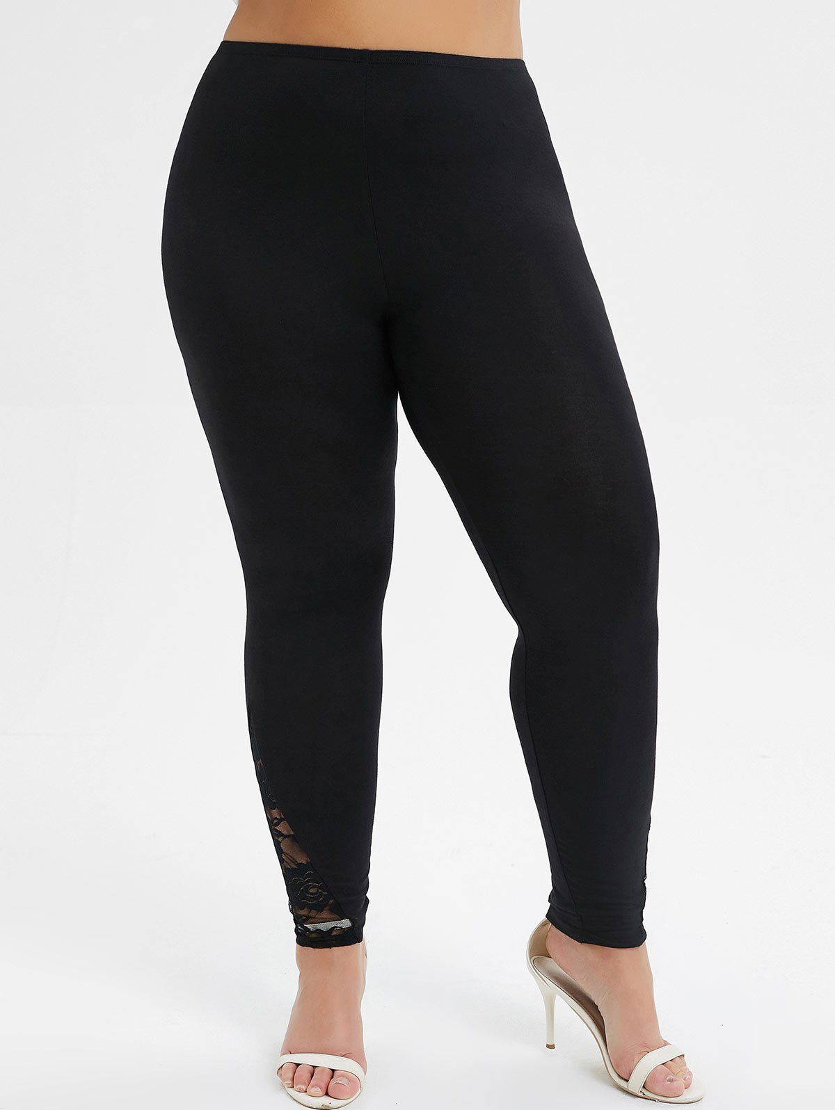 [29 Off] 2021 Plus Size High Rise Lace Panel Leggings In Black Dresslily