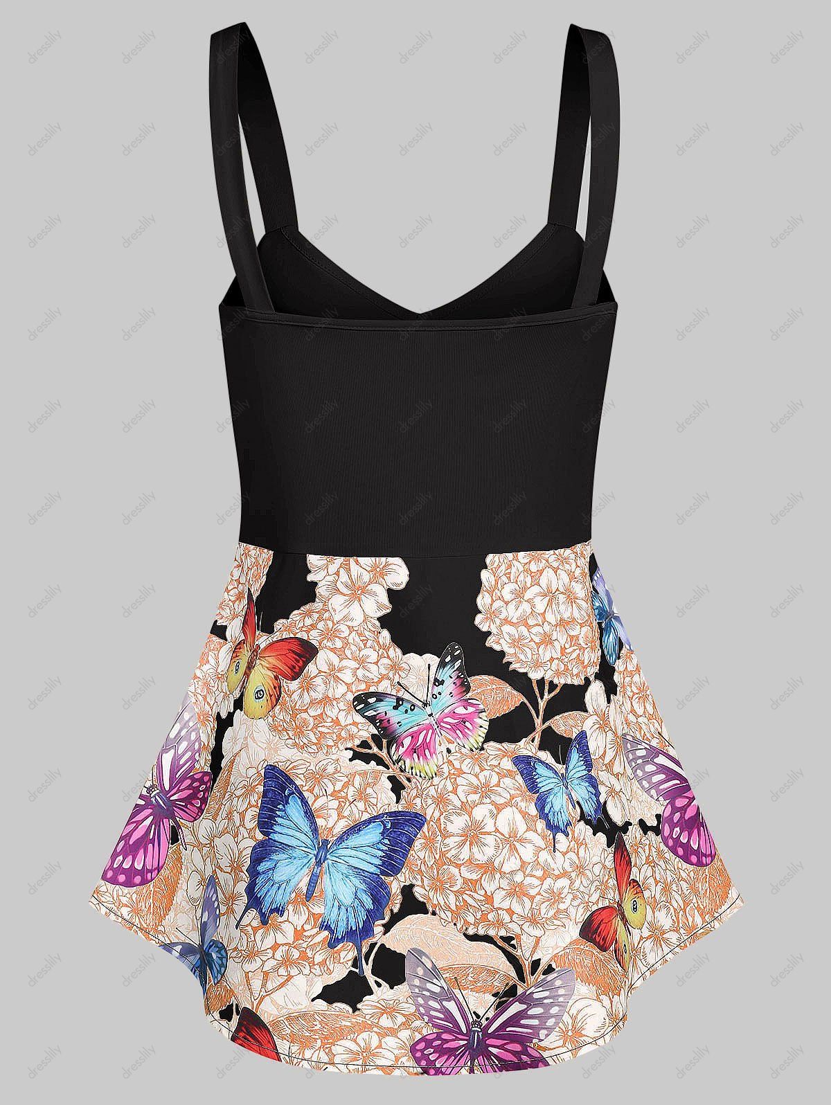 [31% OFF] 2021 Front Twist Floral Butterfly Tank Top In BLACK | DressLily