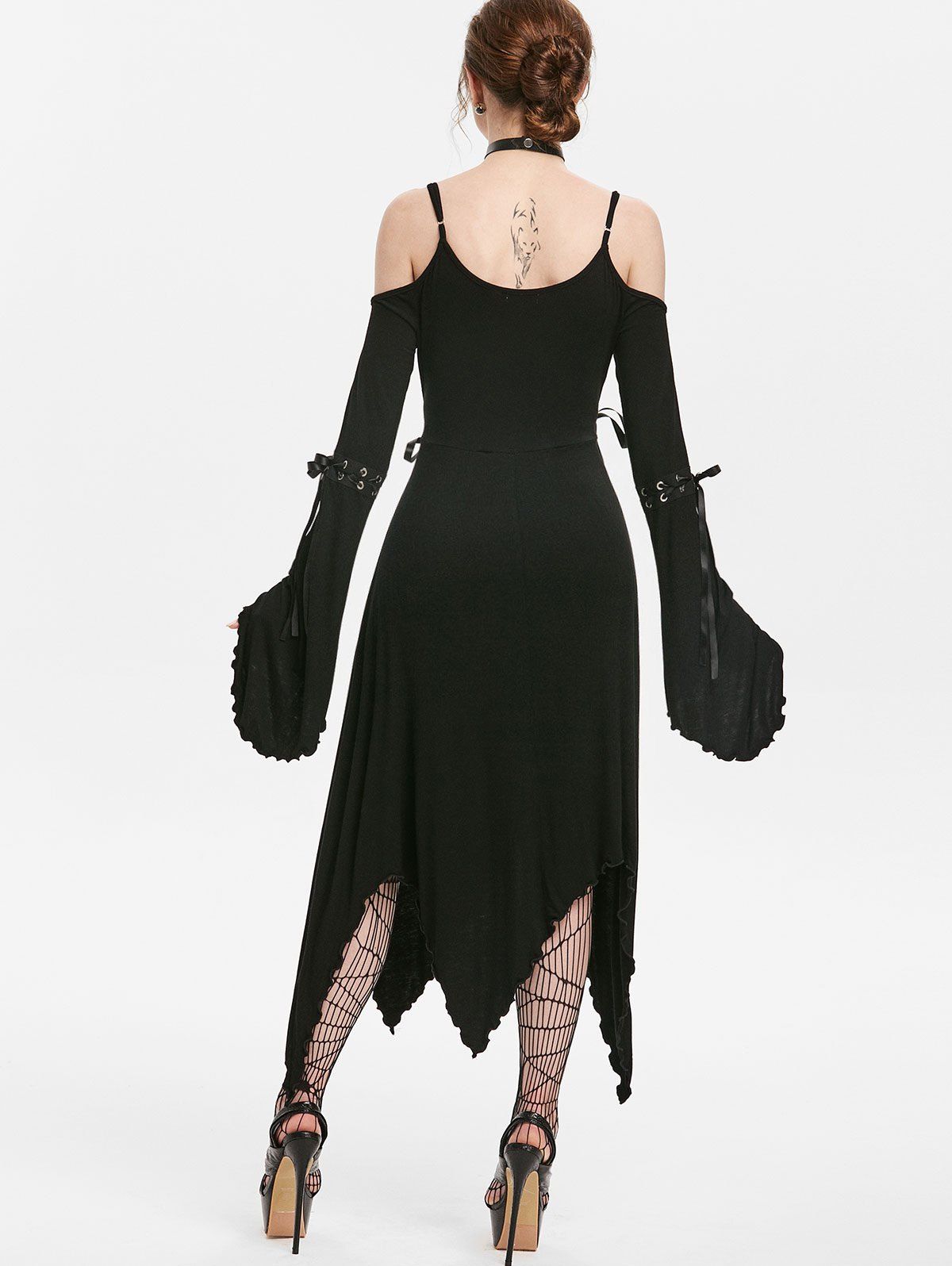 [29% OFF] 2021 Gothic Lace Up Bell Sleeve Asymmetrical Dress In BLACK ...