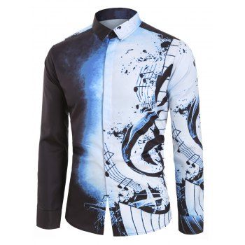 [26% OFF] 2025 Musical Note Pattern Casual Long Sleeves Shirt In MIST ...