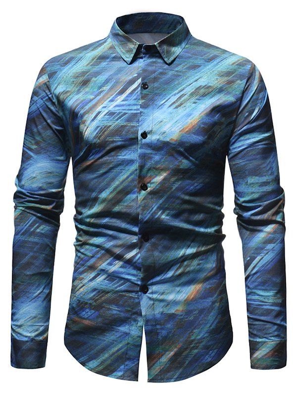 [61% OFF] 2019 Diagonal Gradient Print Button Down Casual Shirt In BLUE ...